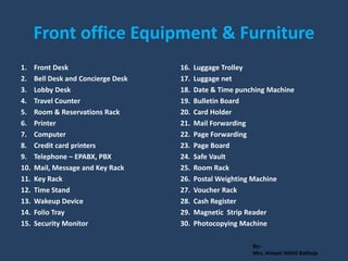 Front office organization | PPTX | Hotels and Motels | Travel Type