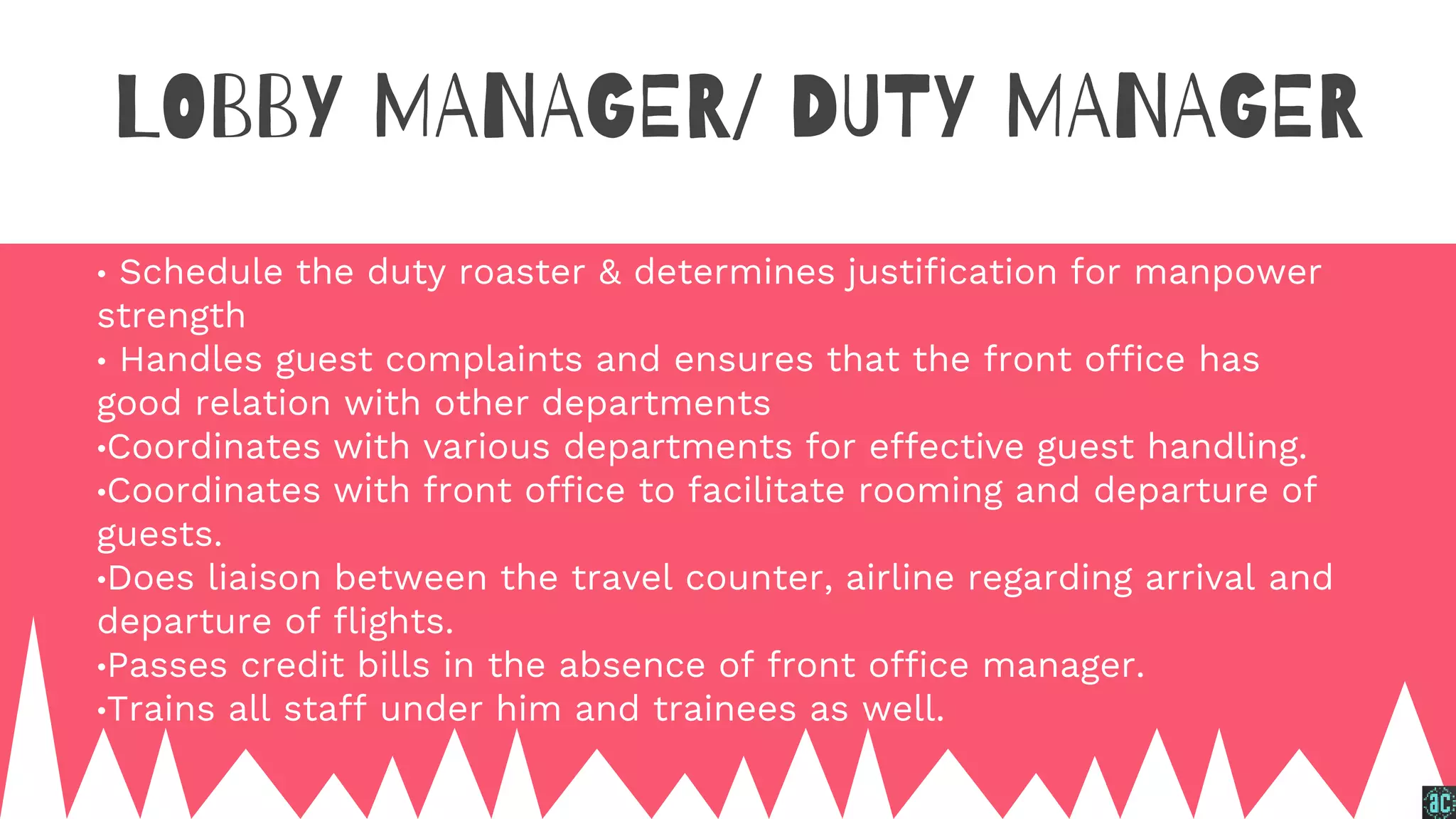 Front Office Organizational Structure | PPTX