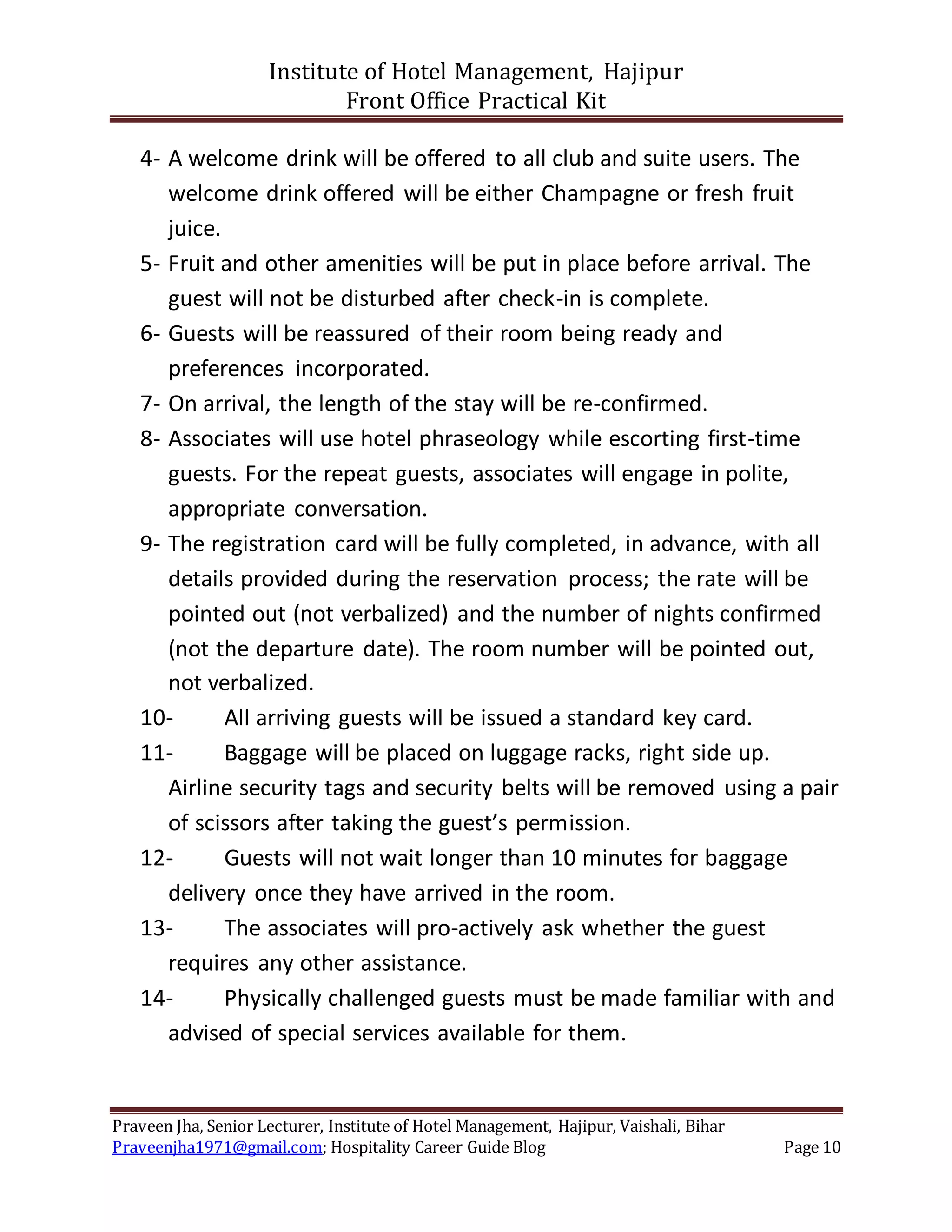 Front Office Practical Role Play Scripts for Hotel | DOCX