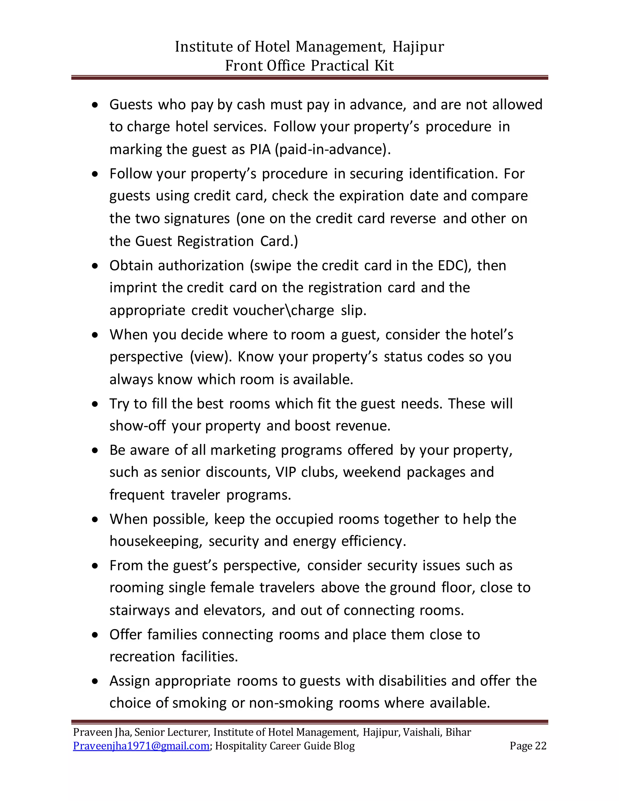 Front Office Practical Role Play Scripts for Hotel | DOCX