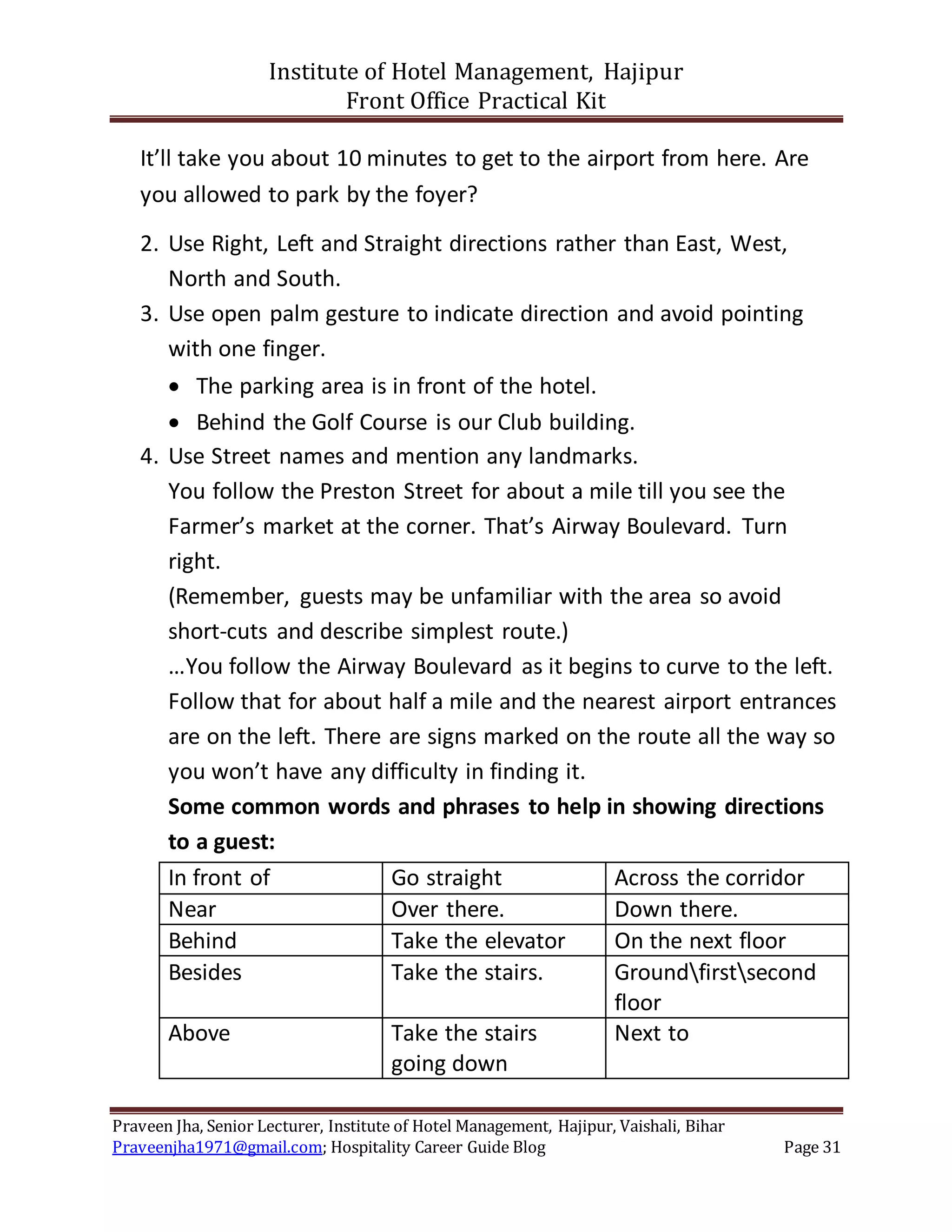 Front Office Practical Role Play Scripts for Hotel | DOCX