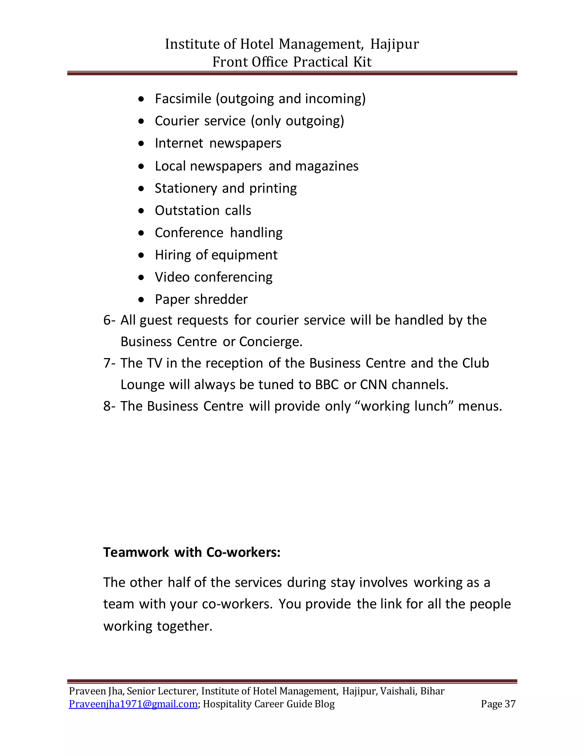 Front Office Practical Role Play Scripts for Hotel | DOCX