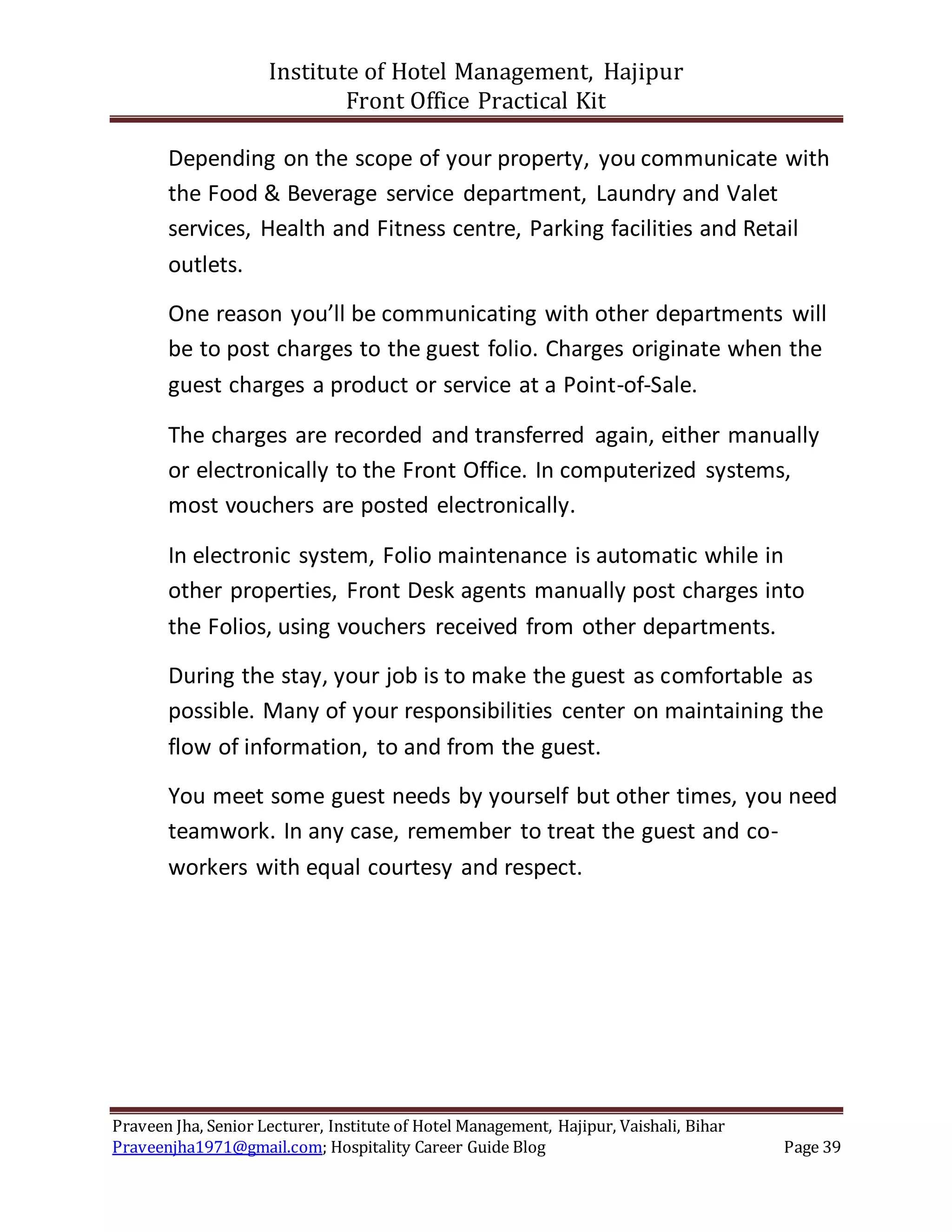 Front Office Practical Role Play Scripts for Hotel | DOCX