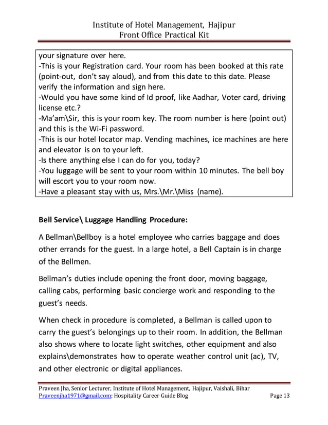 Front Office Practical Role Play Scripts for Hotel | DOCX