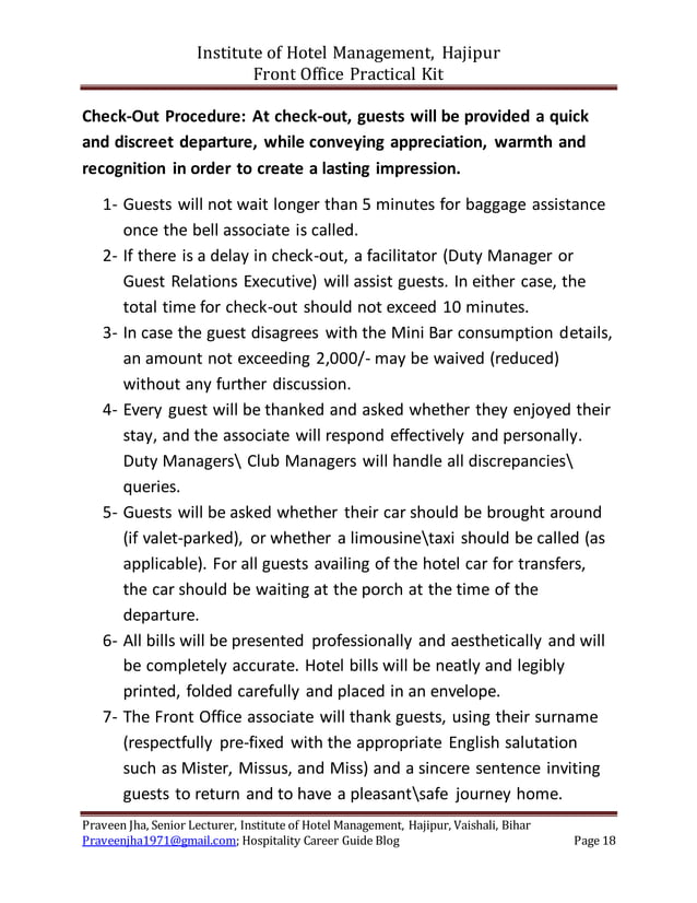 Front Office Practical Role Play Scripts for Hotel | DOCX