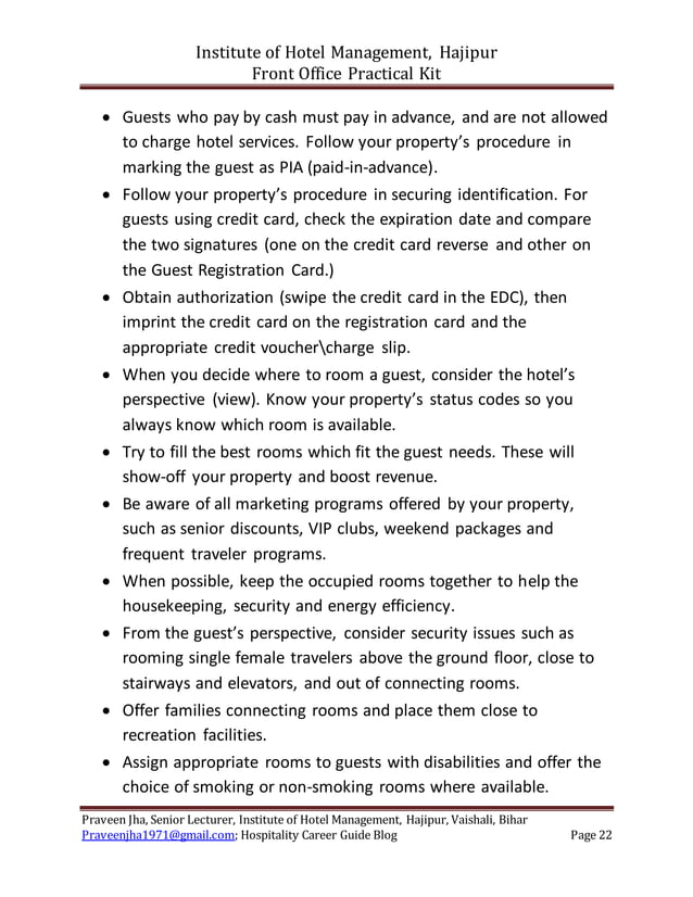 Front Office Practical Role Play Scripts for Hotel | DOCX