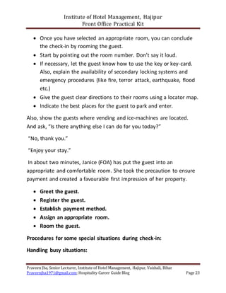 Front Office Practical Role Play Scripts for Hotel | DOCX