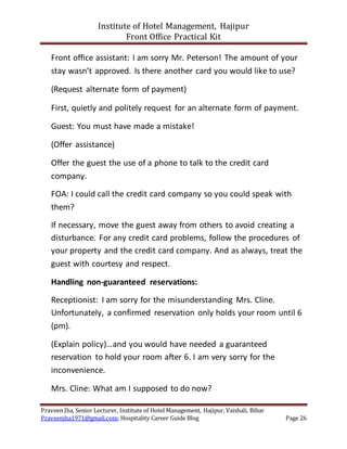 Front Office Practical Role Play Scripts for Hotel | DOCX