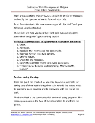 Front Office Practical Role Play Scripts for Hotel | DOCX