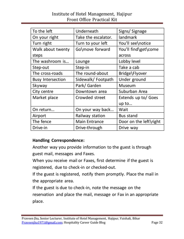 Front Office Practical Role Play Scripts for Hotel | DOCX