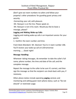 Front Office Practical Role Play Scripts for Hotel | DOCX