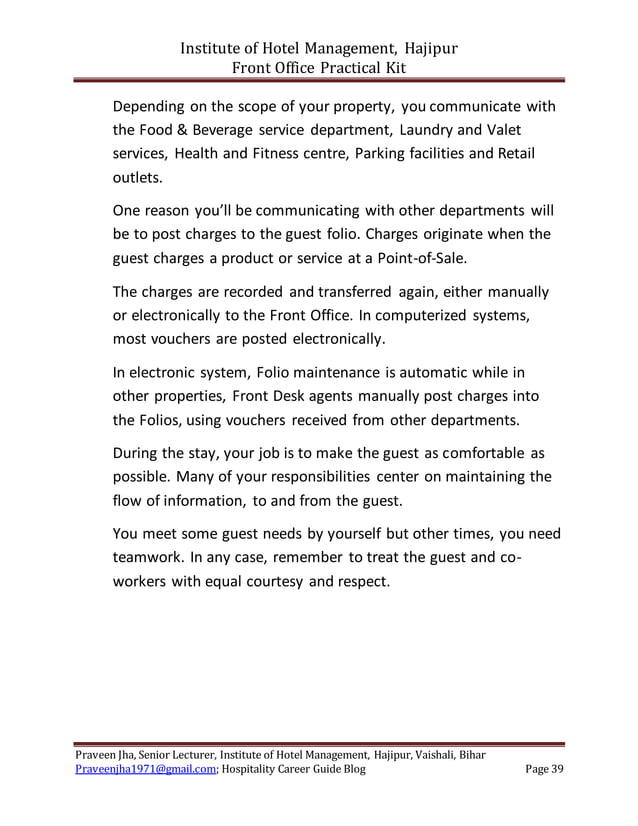 Front Office Practical Role Play Scripts for Hotel | DOCX