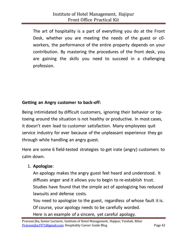 Front Office Practical Role Play Scripts for Hotel | DOCX