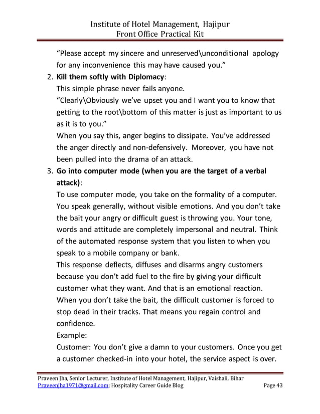 Front Office Practical Role Play Scripts for Hotel | DOCX