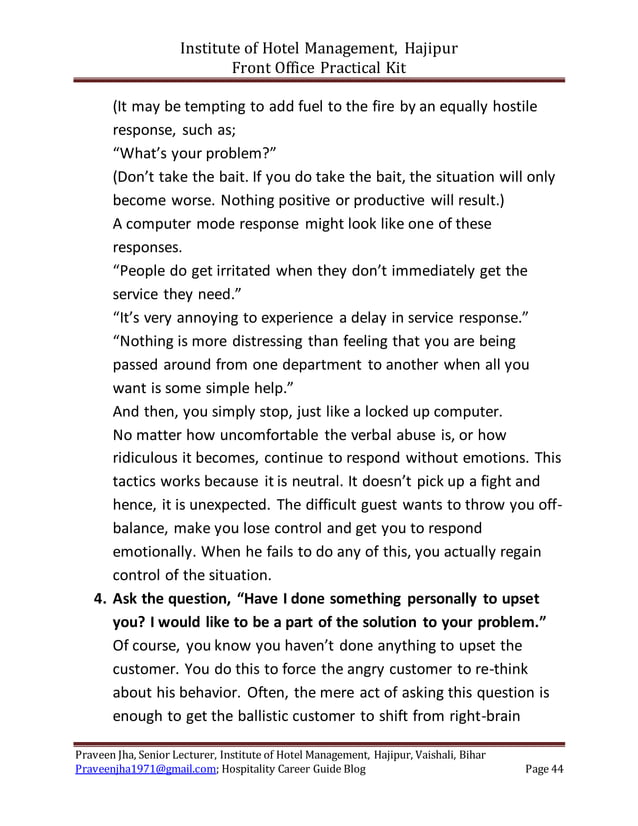 Front Office Practical Role Play Scripts for Hotel | DOCX