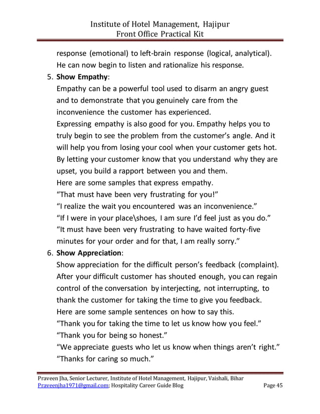 Front Office Practical Role Play Scripts for Hotel | DOCX