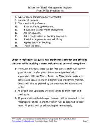 Front Office Practical Role Play Scripts for Hotel | DOCX