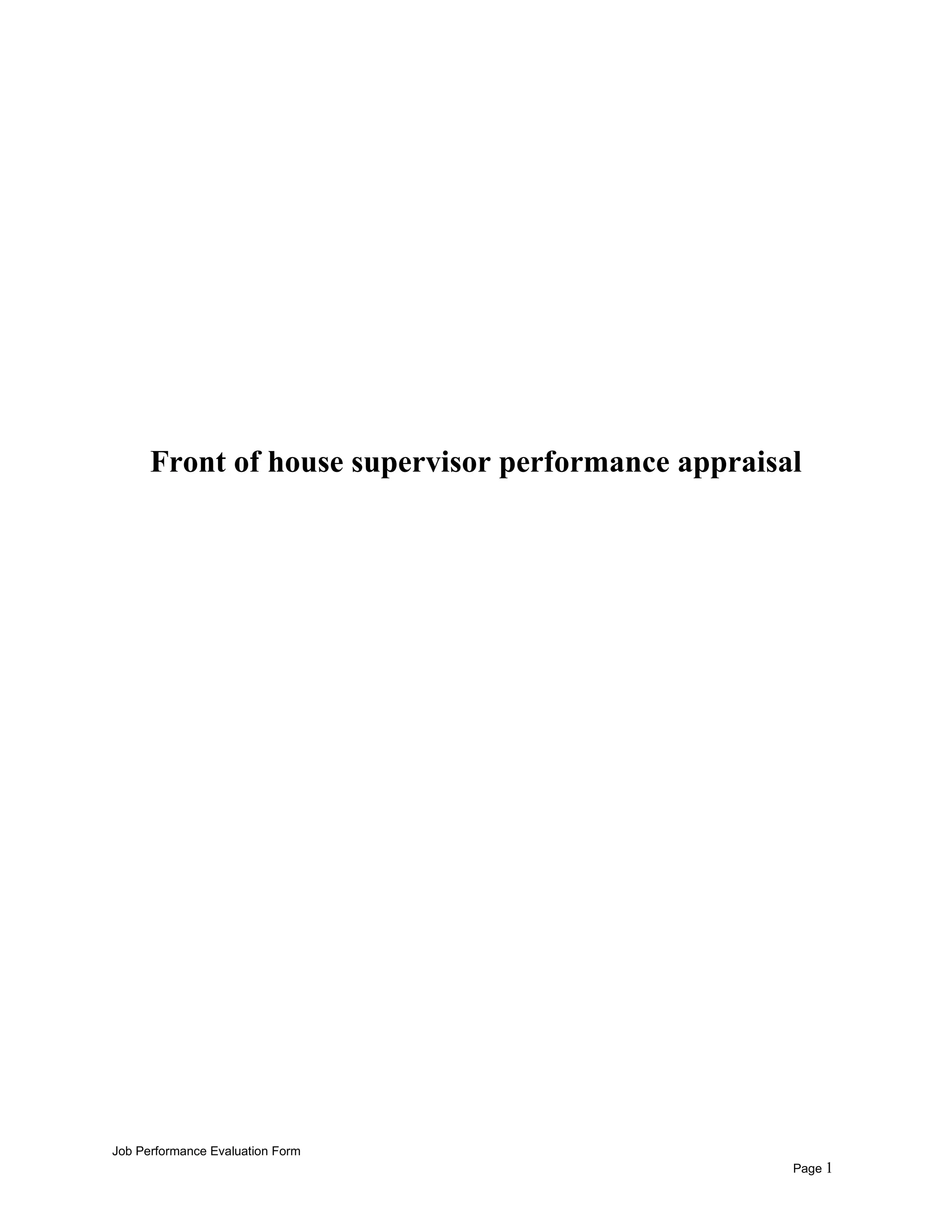Front of house supervisor performance appraisal | DOC