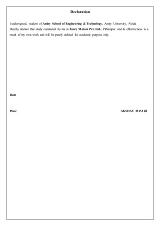 Internship Report on Material Handling and Machinery | DOCX