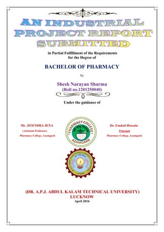 Industrial Training Projects for B. Pharma Students | PDF