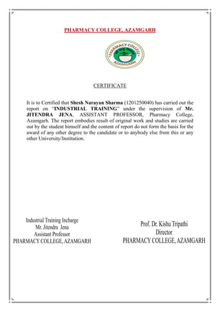 Industrial Training Projects for B. Pharma Students | PDF