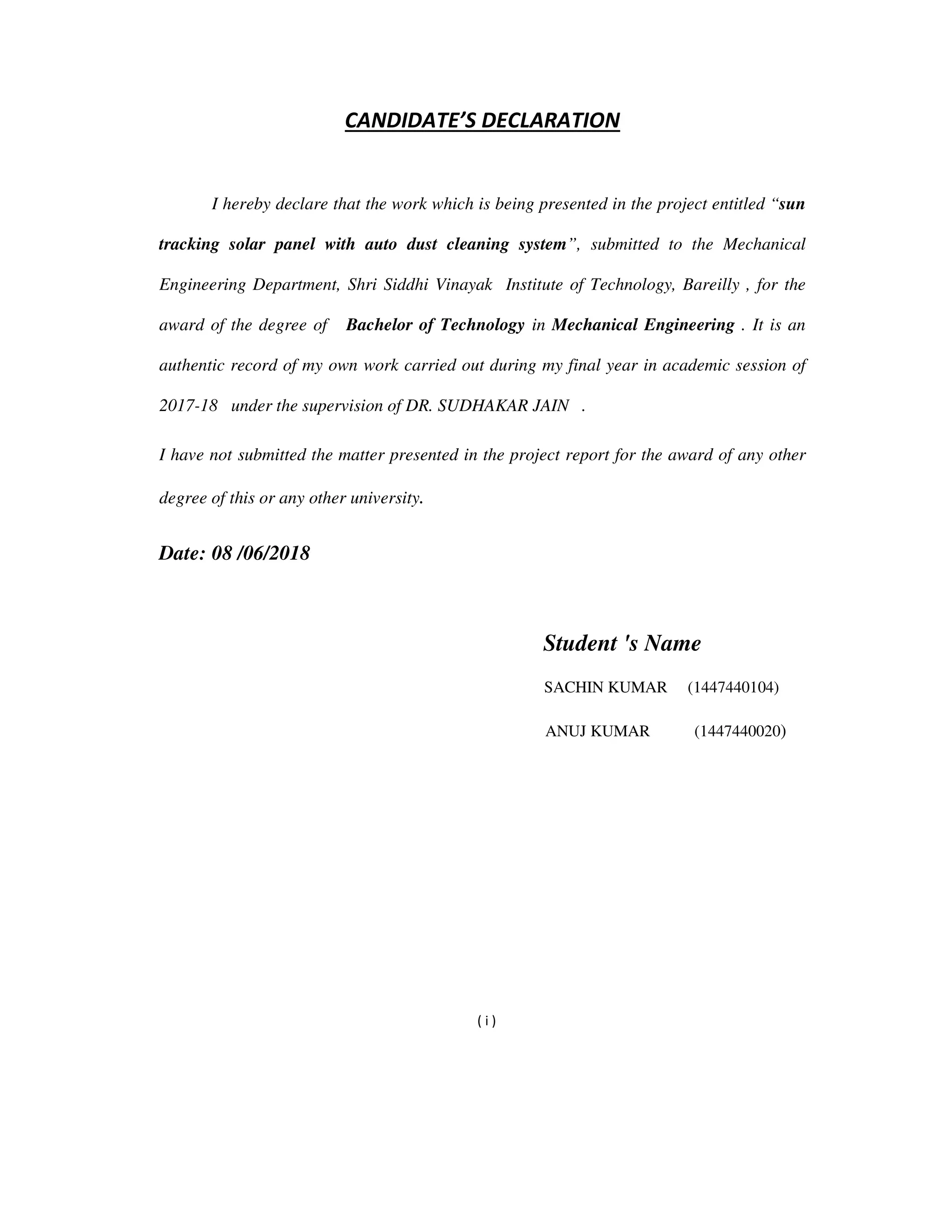 Sun trackin solar panel with auto dust cleaning system | PDF