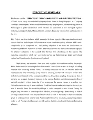 effectiveness of advertising and sales promotion of pepsi | PDF