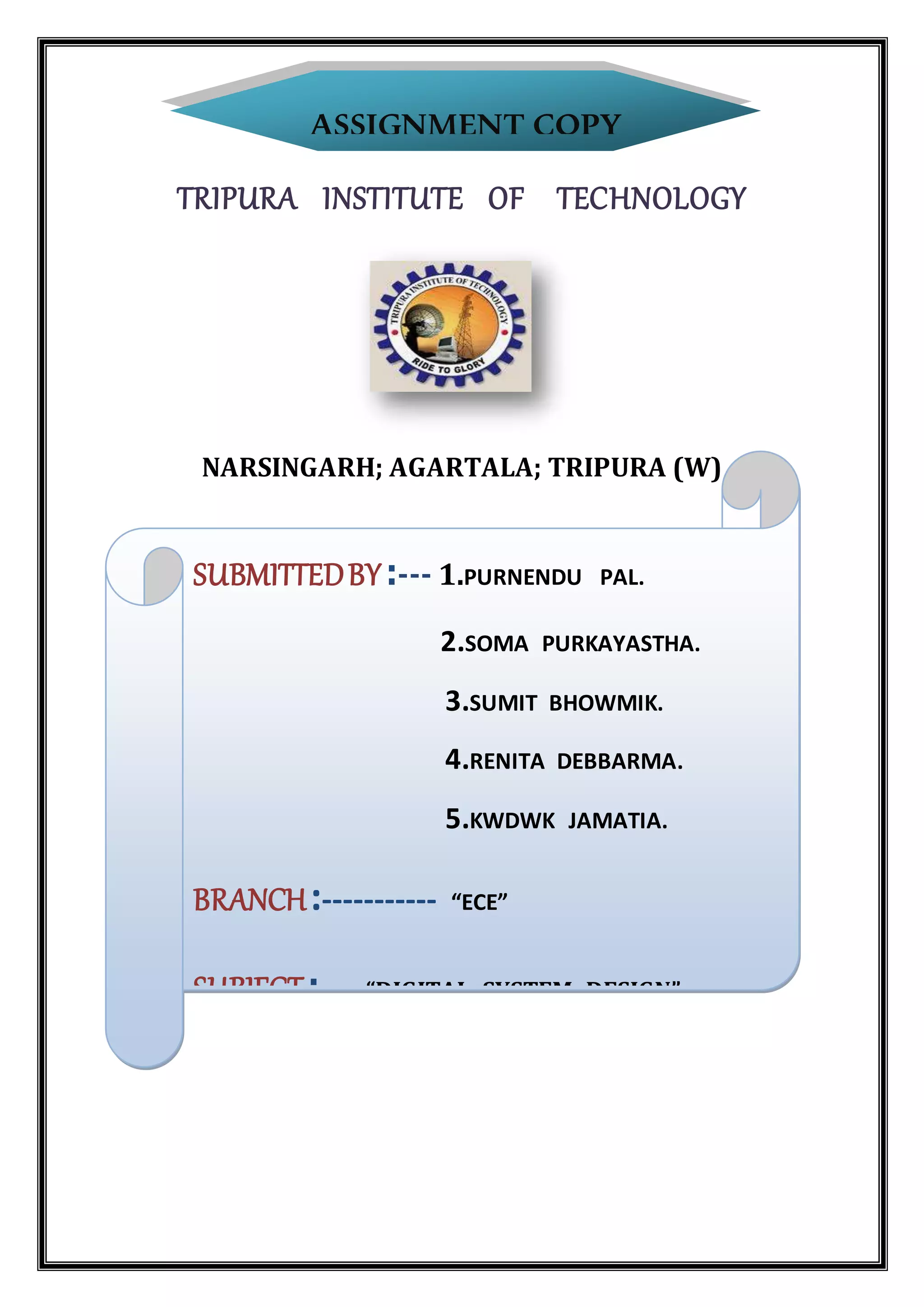 Front page of TRIPURA INSTITUTE OF TECHNOLOGY. | DOCX
