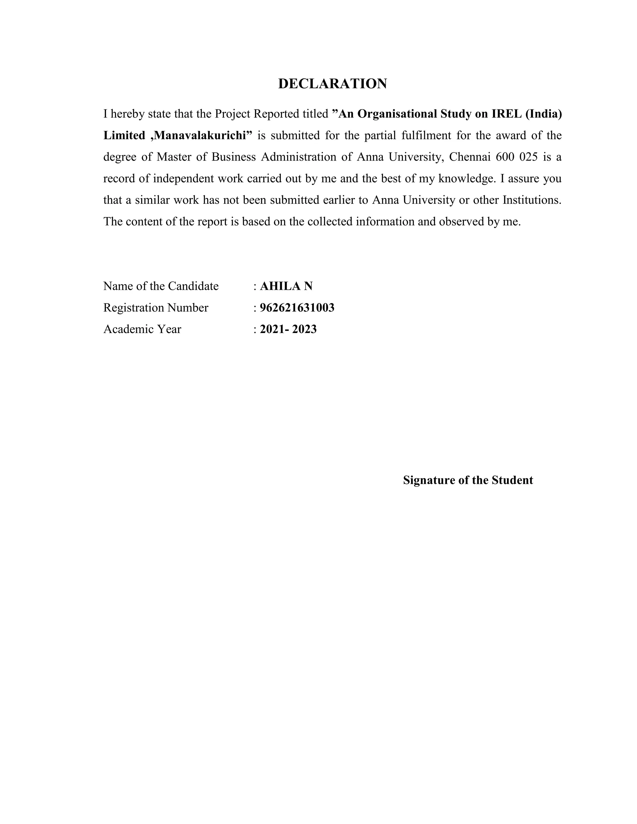FRONT PAGE ORGANISATION STUDY.docx | Business Administration | Business