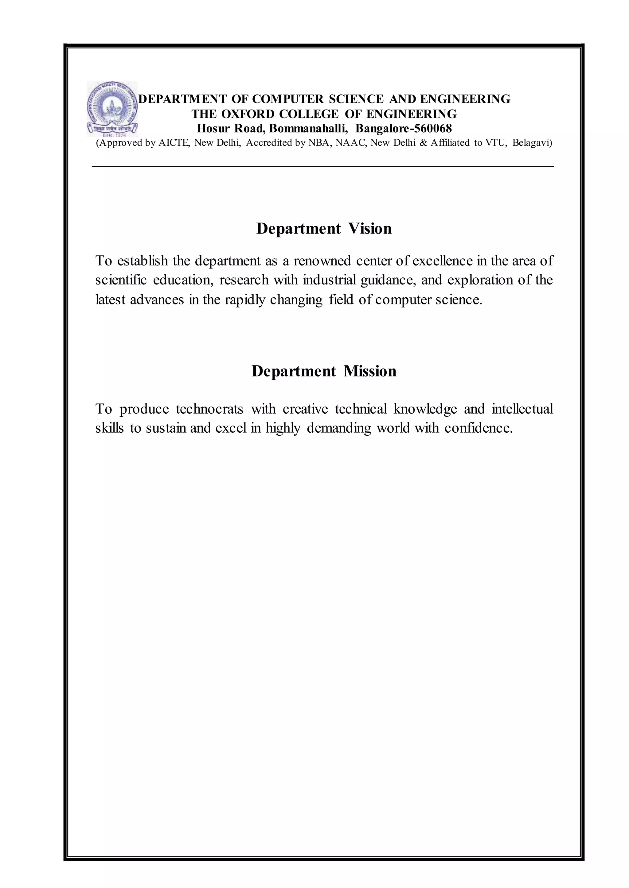 VTU FINAL YEAR PROJECT REPORT Front pages | DOCX