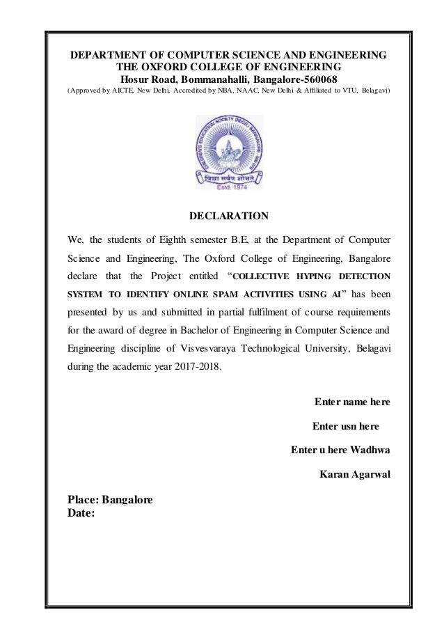 Vtu Final Year Project Report Front Pages