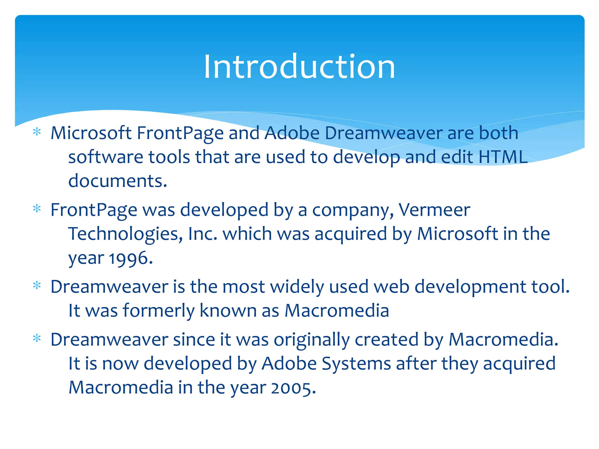 Frontpage vs dreamweaver | ODP