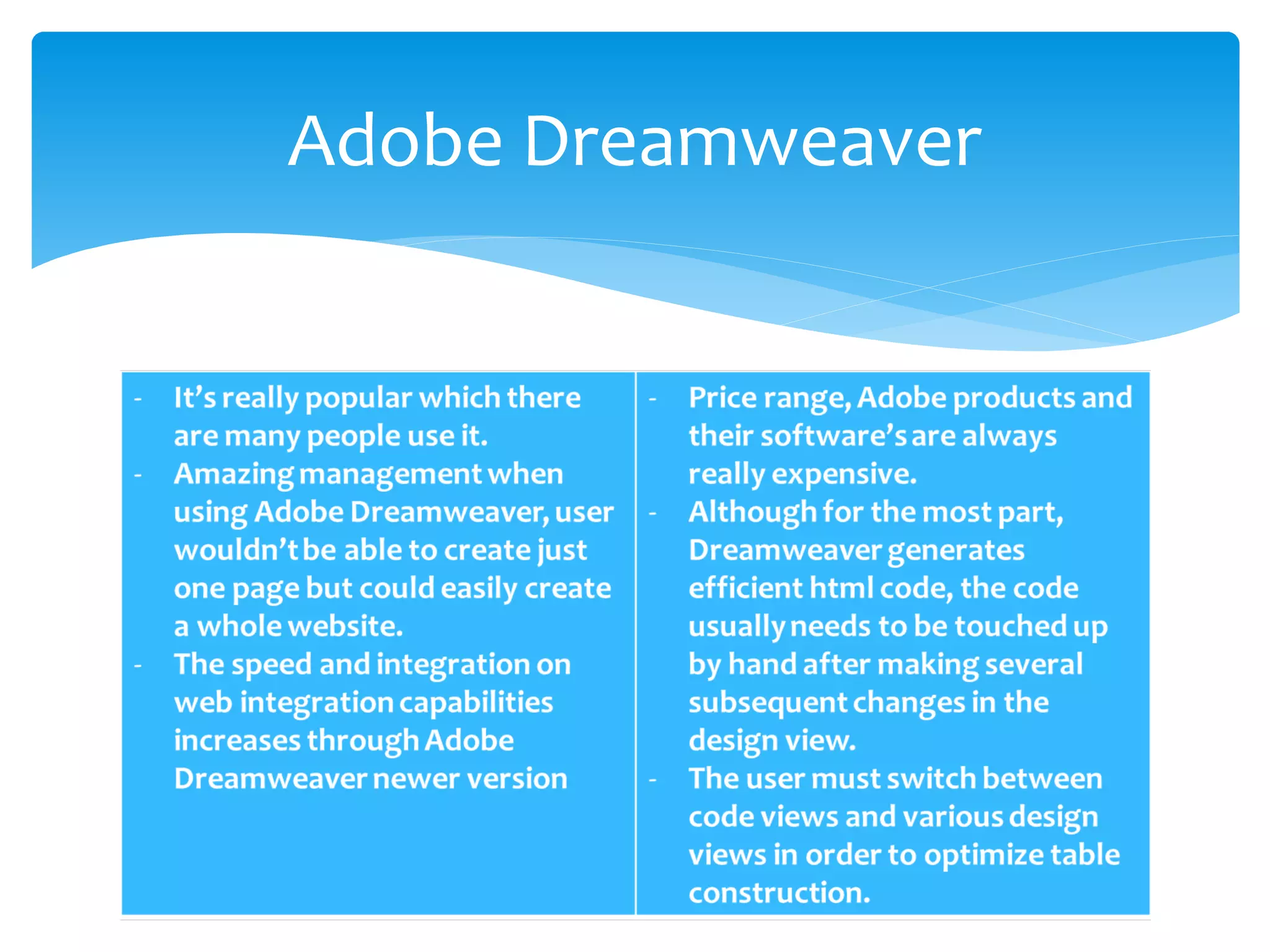 Frontpage vs dreamweaver | ODP