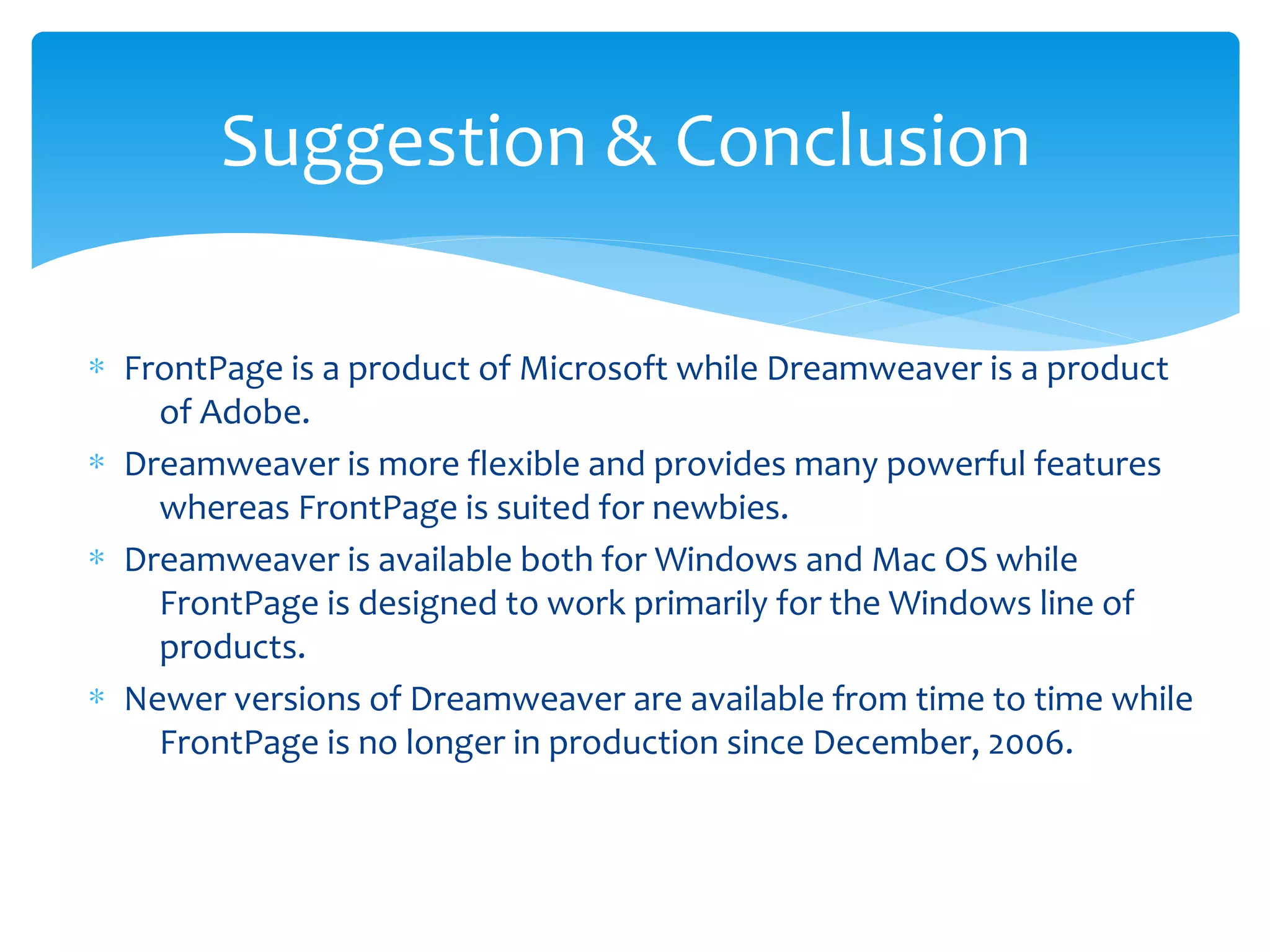 Frontpage vs dreamweaver | PPT