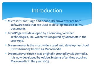Frontpage vs dreamweaver | PPT