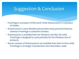 Frontpage vs dreamweaver | PPT