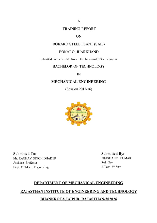 Front report on bokaro steel plant | PDF