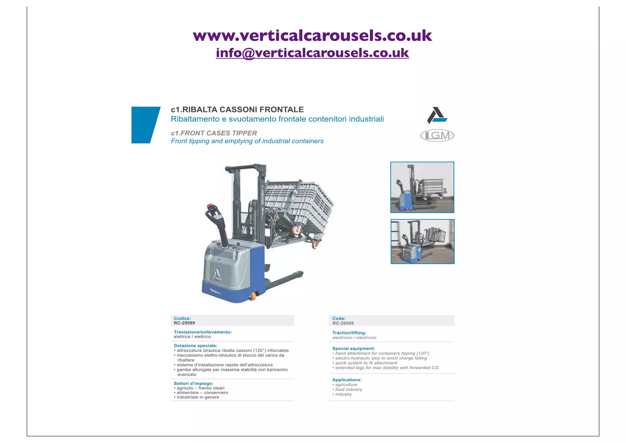 Front tipping and emptying of industrial containers.key