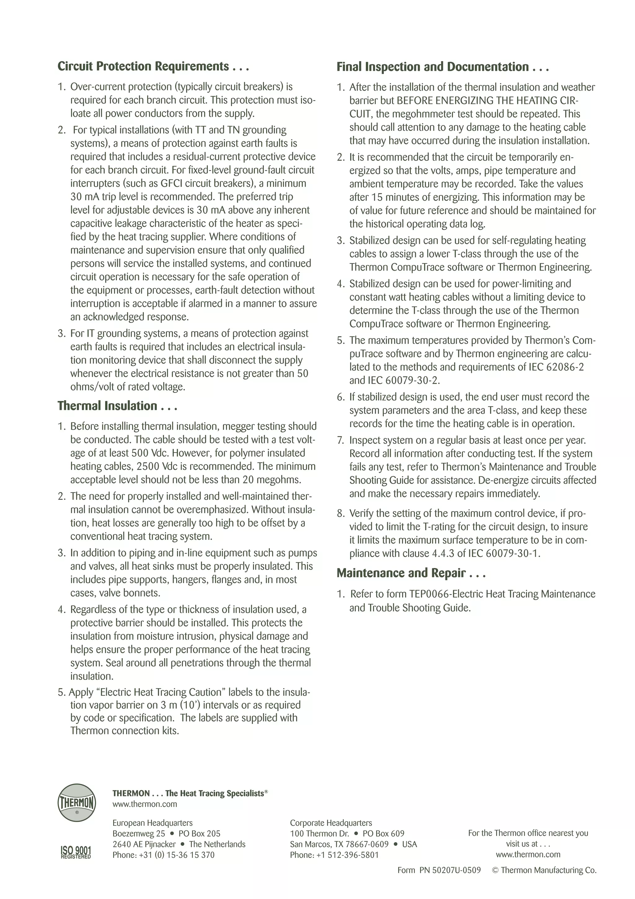 Frost Protection Heat Tracing - Frost Protection Installation Procedures | PDF