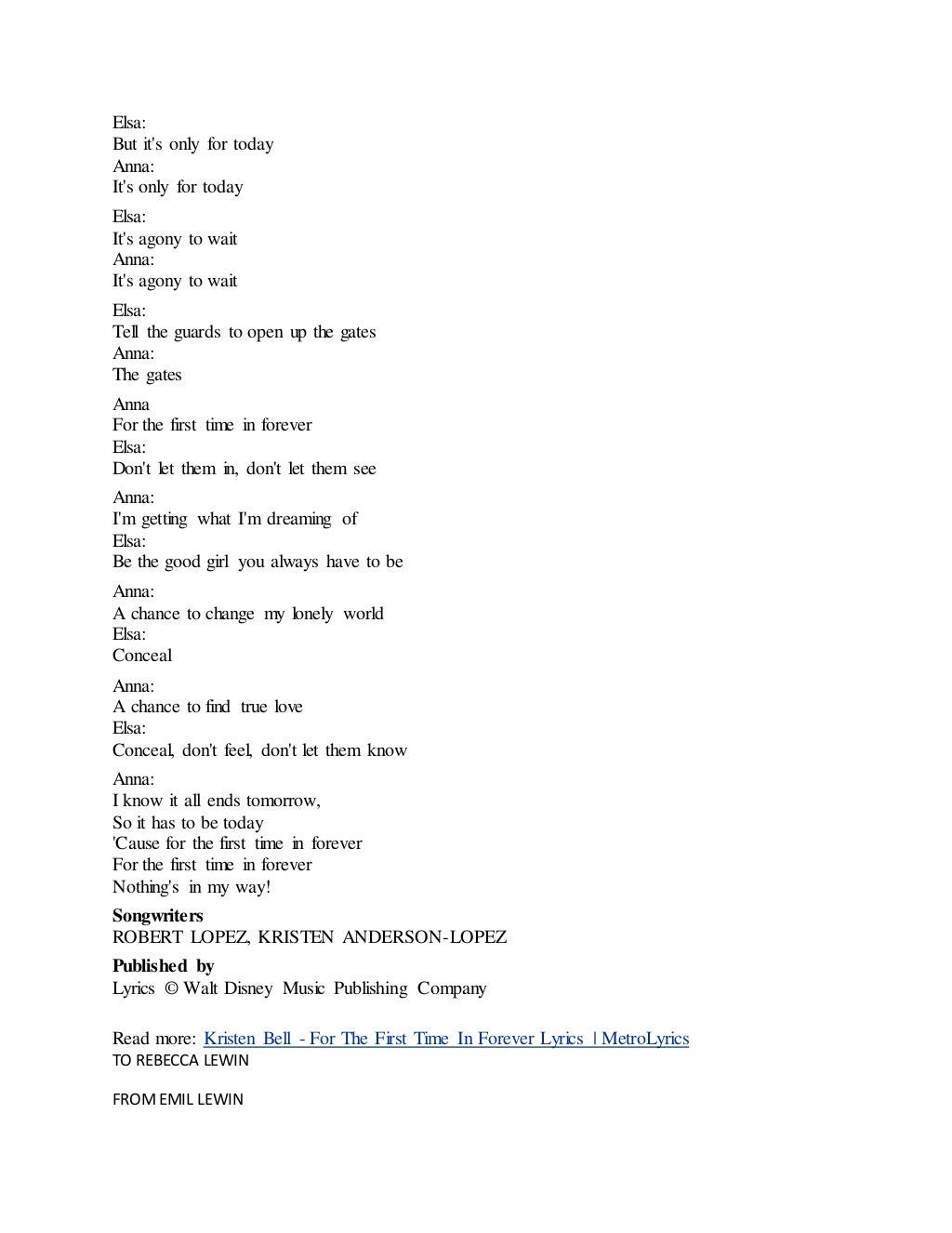 Frozen Song Lyrics Frozen Song Lyrics