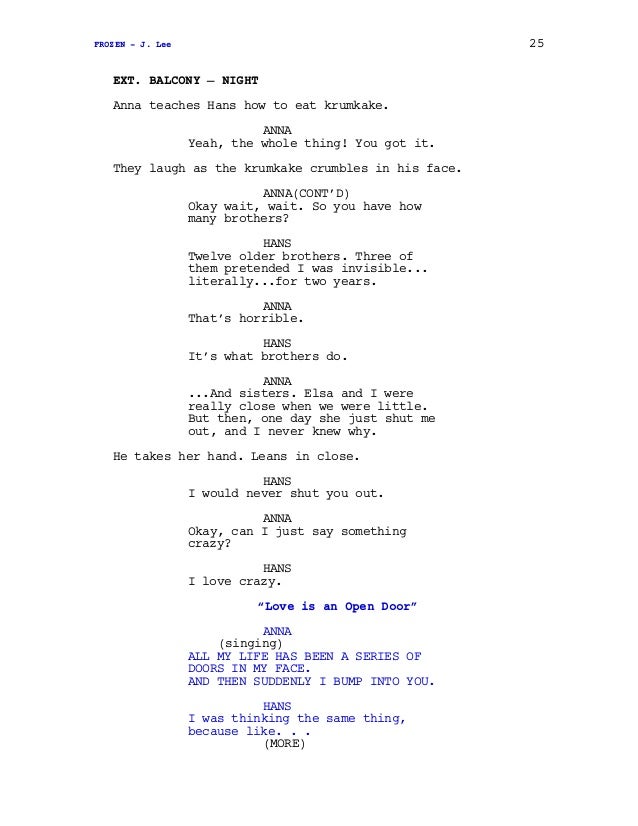 Frozen screenplay