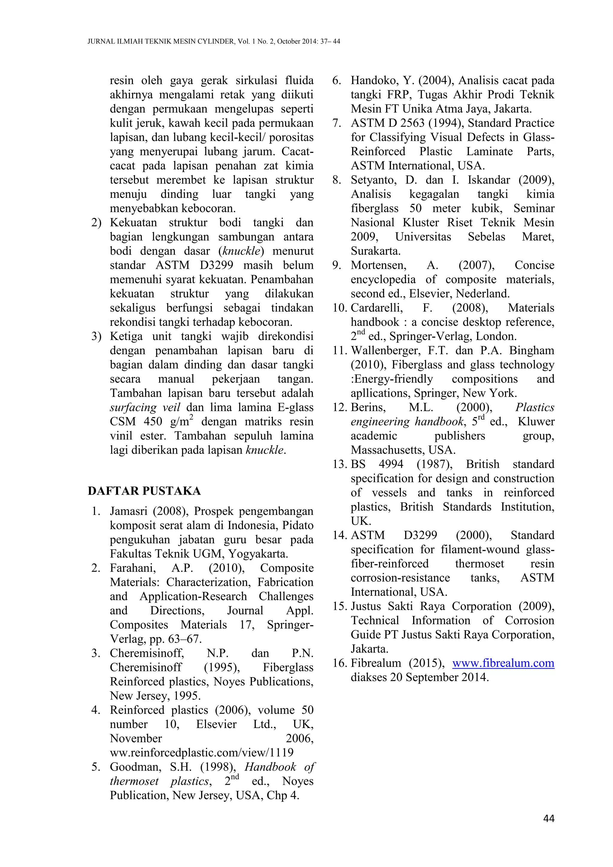 Frp analisa kerusakan tanki kilang sawit. | PDF