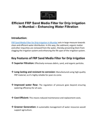 Efficient FRP Sand Media Filter for Drip Irrigation in Mumbai ...