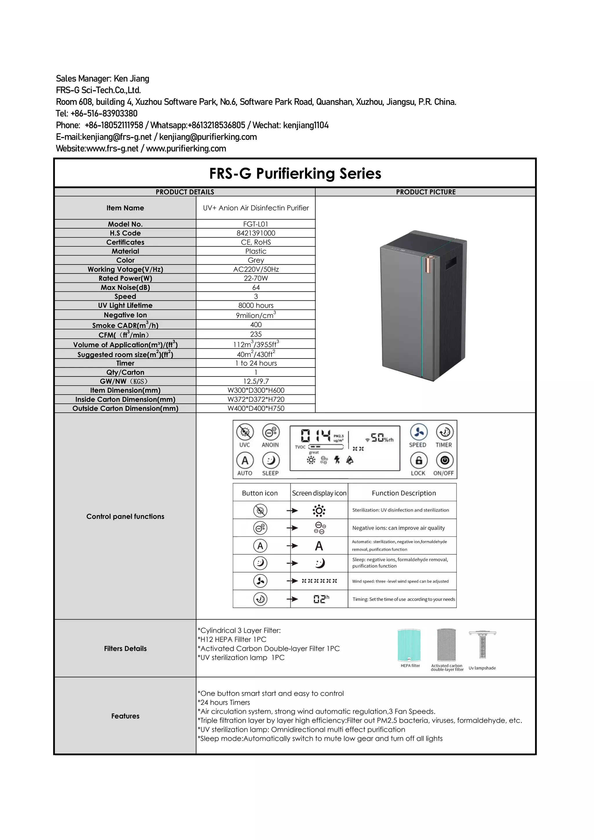 FRS-G Plasma Air Disinfection purifiers Specification 2022.pdf