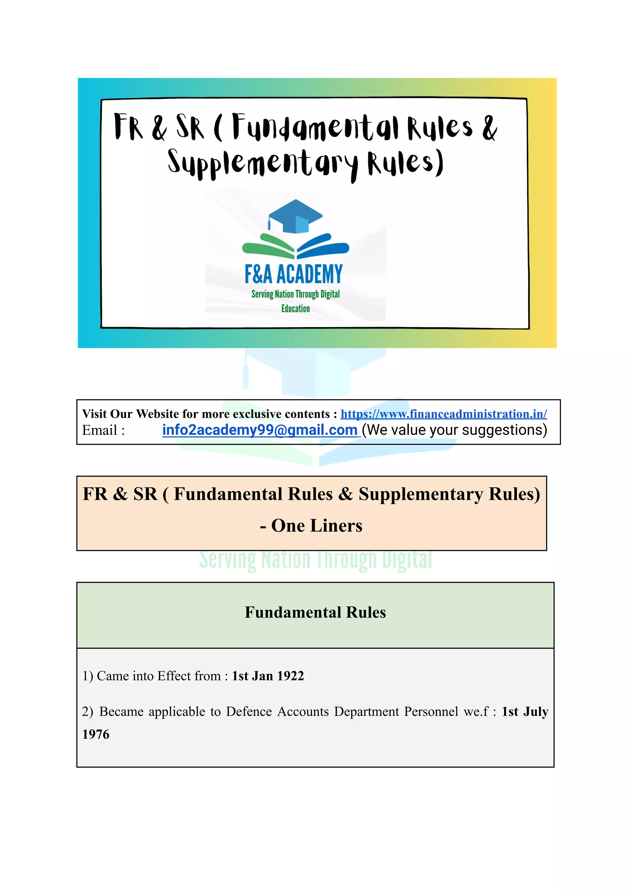FR & SR -One Liners ( Fundamental Rules & Supplementary Rules and Service Rules).pdf