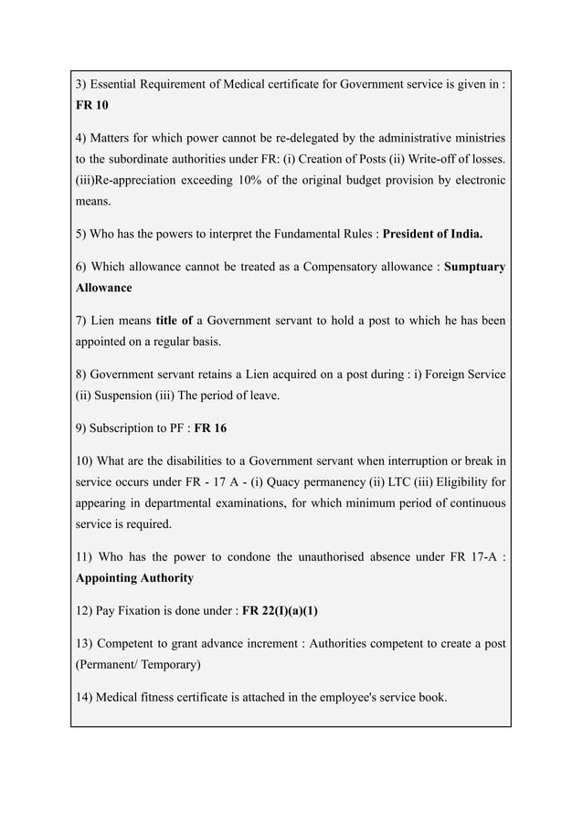 FR & SR -One Liners ( Fundamental Rules & Supplementary Rules and ...