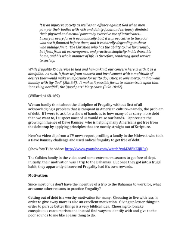 Discipline of Frugality and Simplicity Notes | DOCX