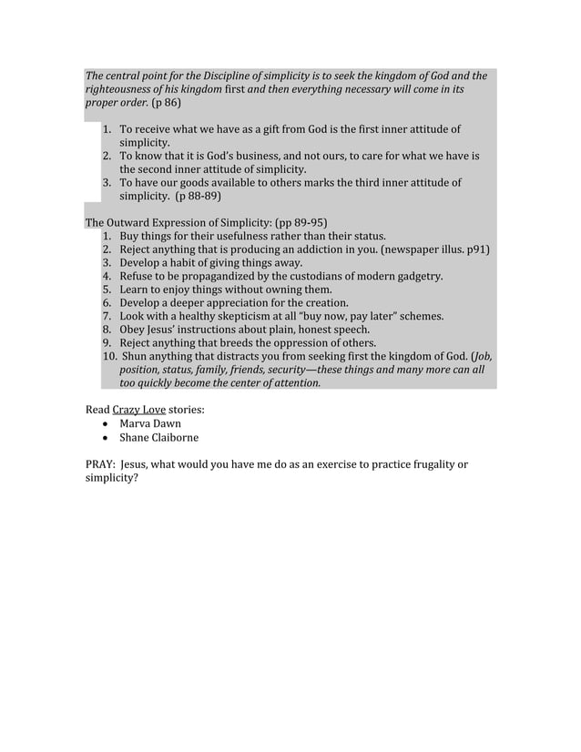 Discipline of Frugality and Simplicity Notes | DOCX