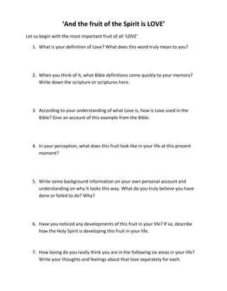 Fruits of the Spirit Workbook | PDF