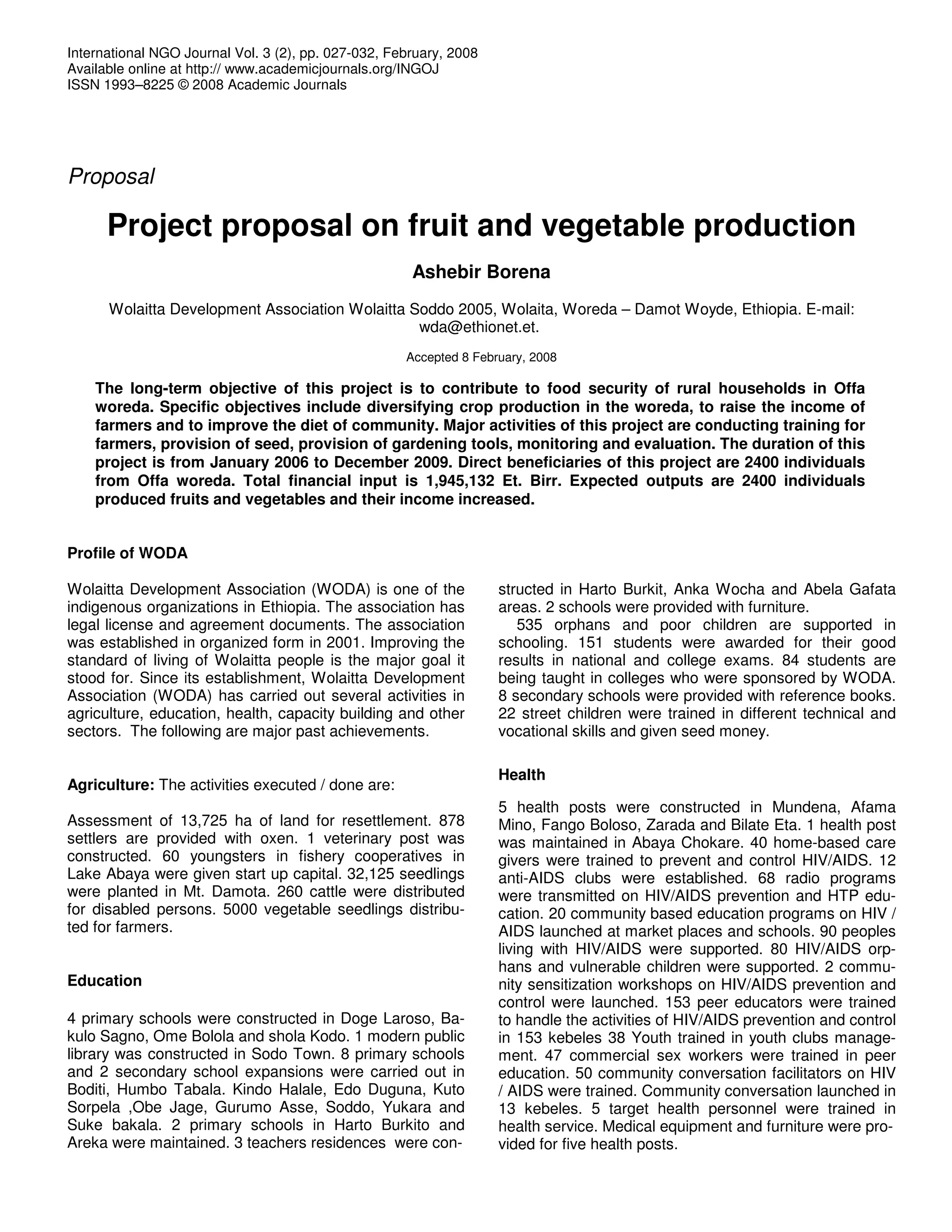 Fruit and vegetable production proposal | PDF
